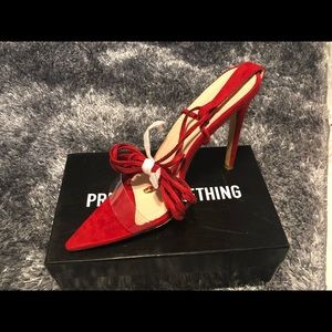 PrettyLittleThing | Shoes | Red Pointed Toe Heeled Sandals | Poshmark